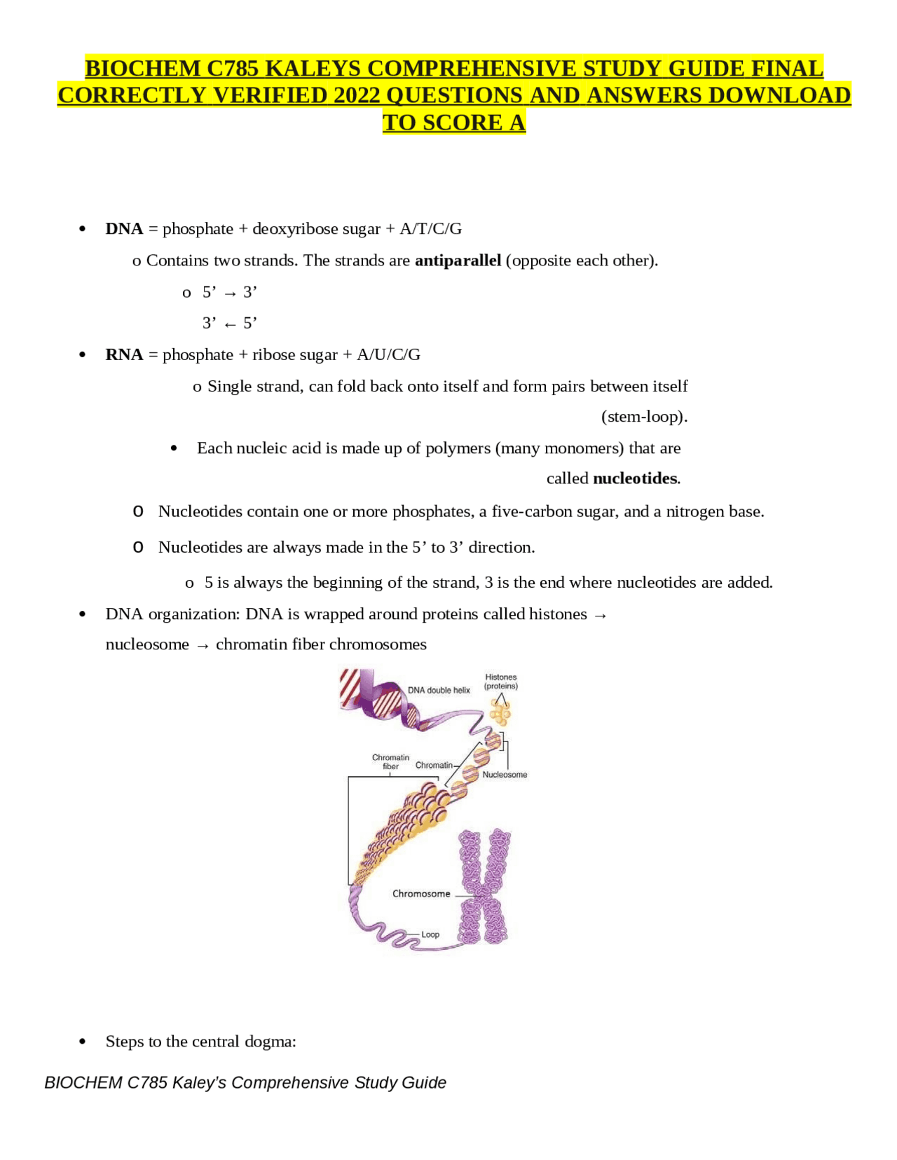 BIOCHEM C785 KALEYS COMPREHENSIVE STUDY GUIDE FINAL CORRECTLY VERIFIED ...