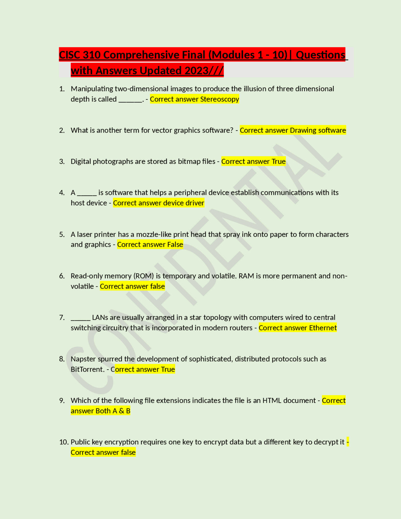 Cisc 310 Comprehensive Final Modules 1 10 Questions With Answers