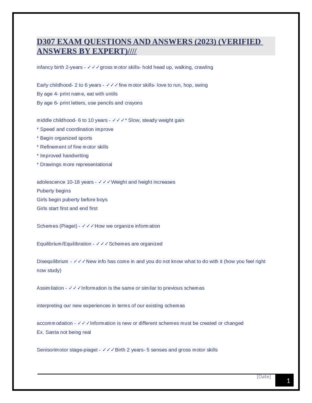 D307 Exam Questions And Answers 2023 Verified Answers By Expert