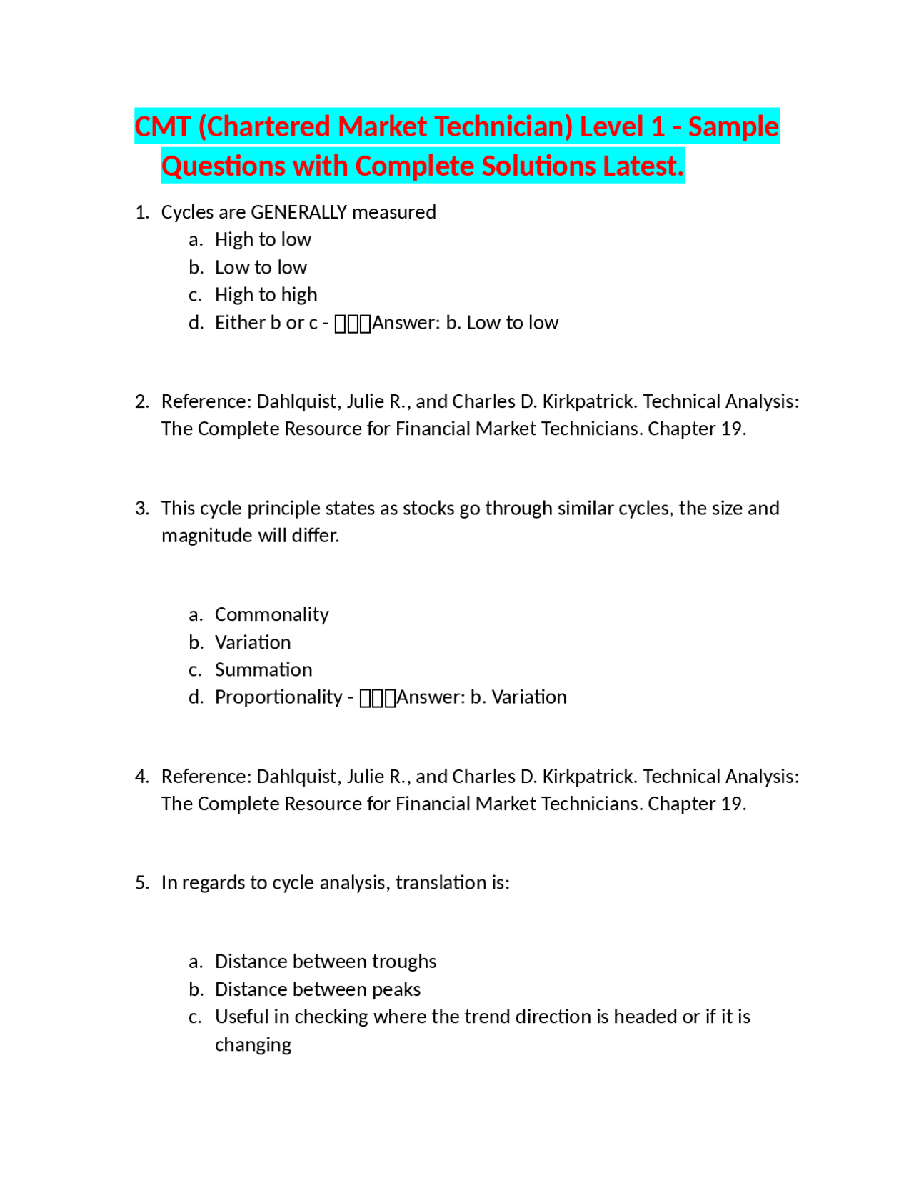 CMT (Chartered Market Technician) Level 1 - Sample Questions with ...