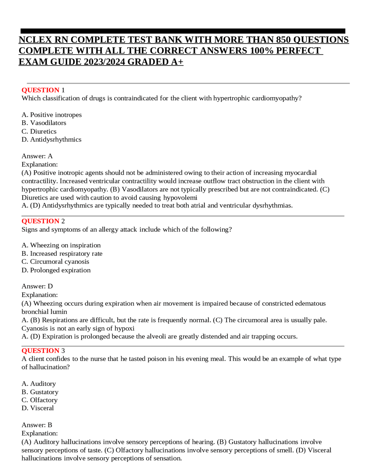 NCLEX RN COMPLETE TEST BANK WITH MORE THAN 850 QUESTIONS COMPLETE WITH ...