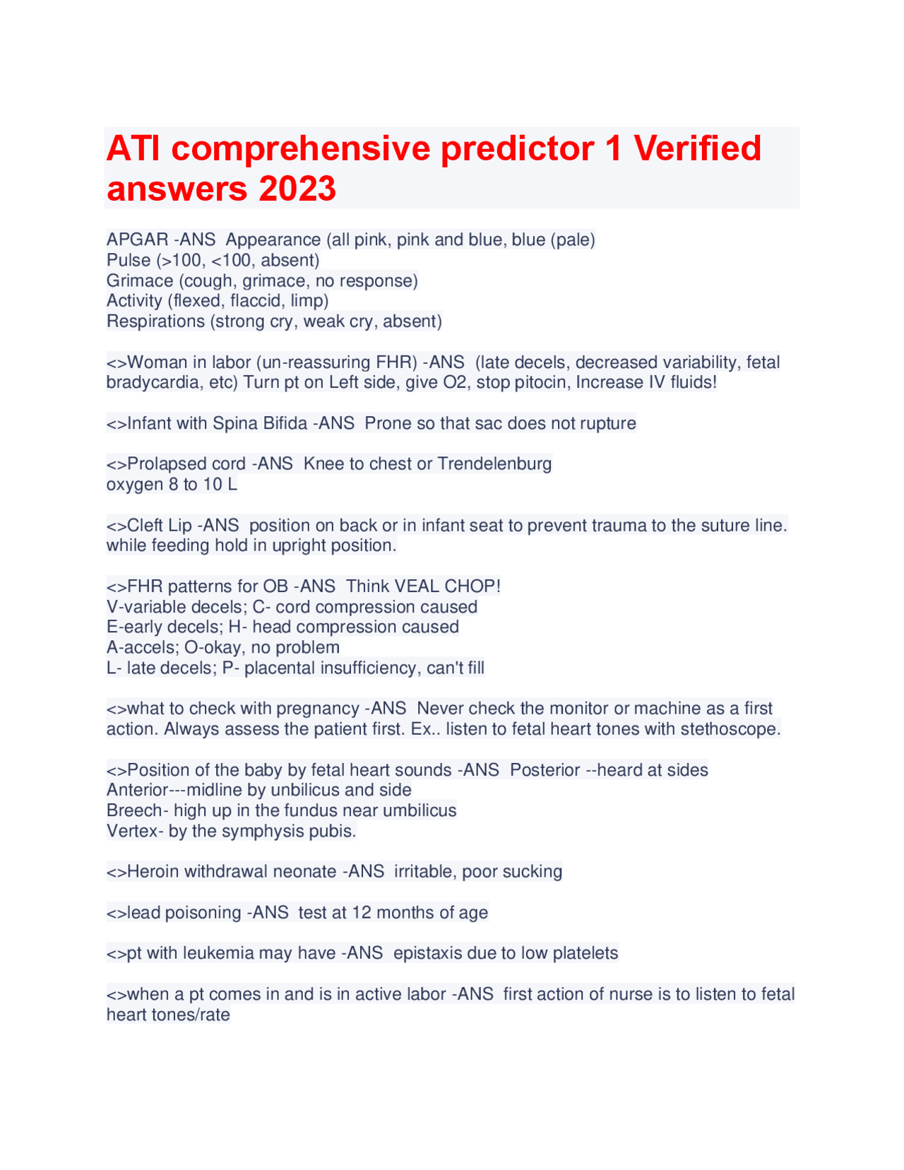 ATI comprehensive predictor 1 Verified answers 2023 | Exams Nursing ...