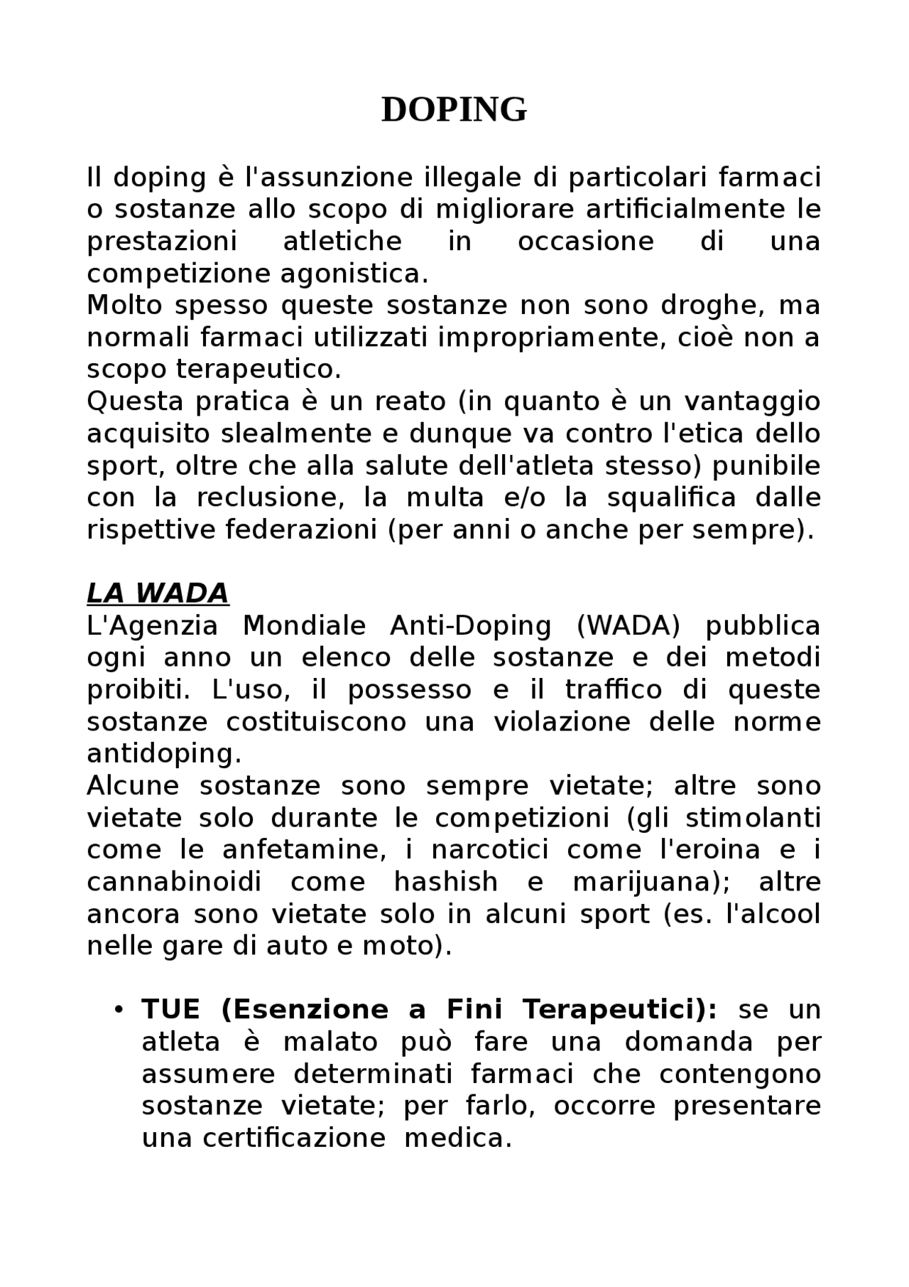 Doping - Diverse tipologie ed excursus storico | Appunti di Scienze Umane | Docsity