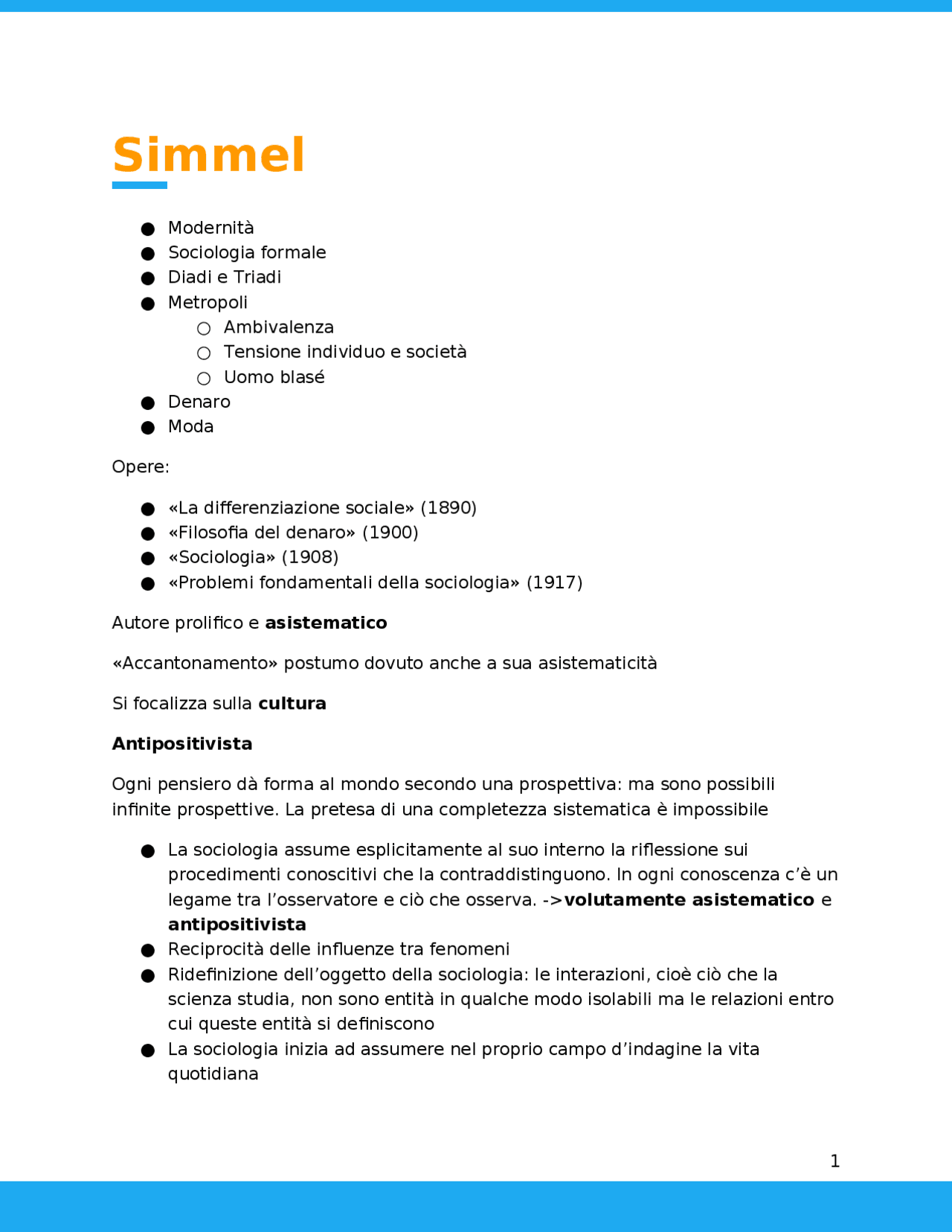 Simmel schema completo | Schemi e mappe concettuali di Sociologia | Docsity