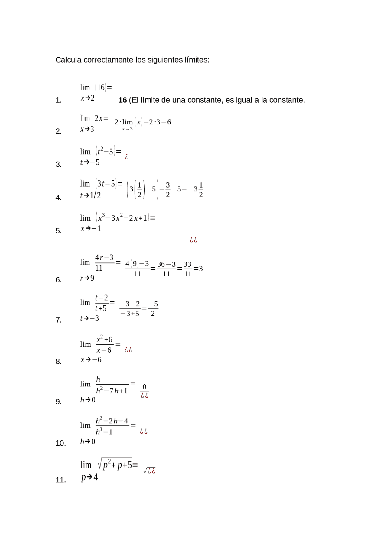 Ejercicios De Limites Ejercicios De Matemáticas Docsity