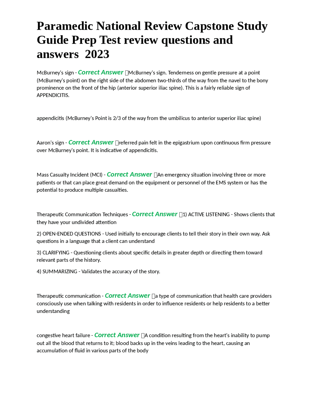 Paramedic National Review Capstone Study Guide Prep Test review ...