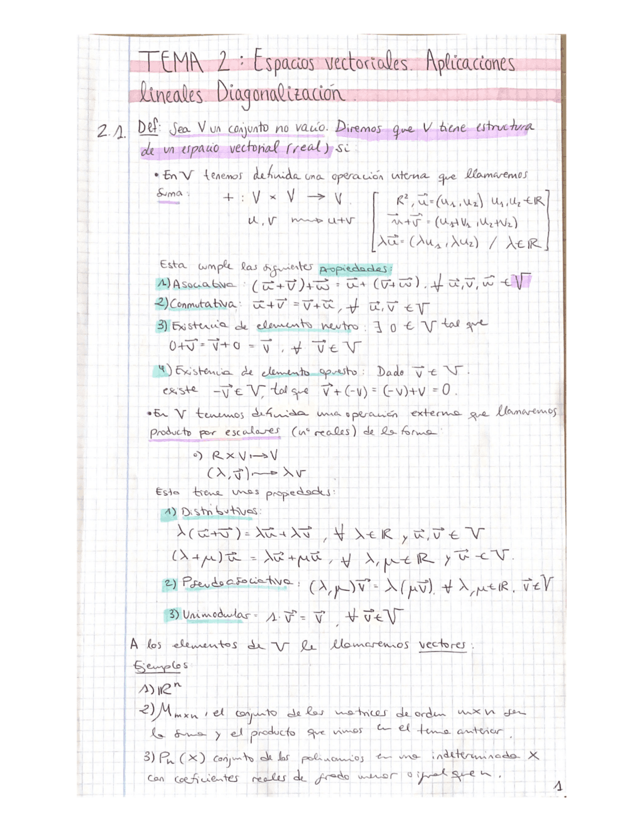 Espacios Vectoriales Aplicaciones Lineales Diagonalización Apuntes
