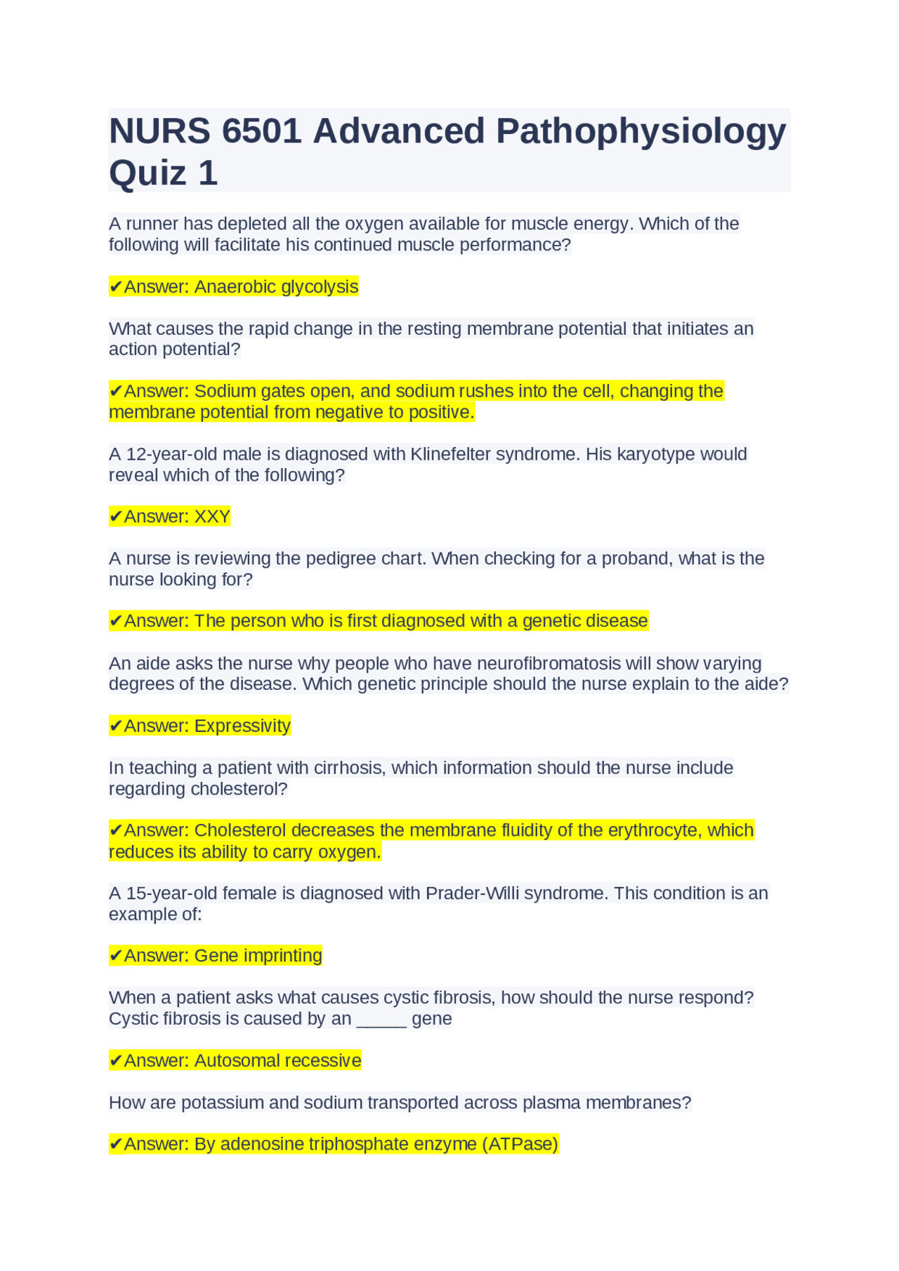 Nurs 6501 Advanced Pathophysiology Quiz 1 Exams Nursing Docsity