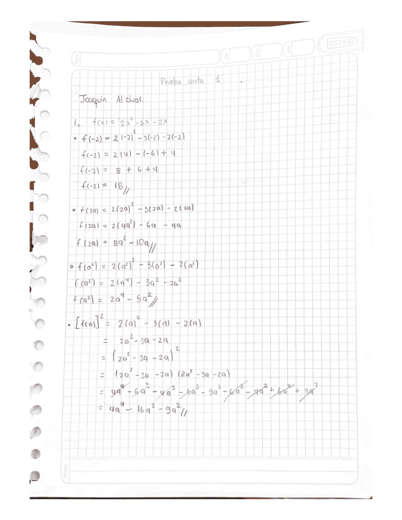 Prueba Corta Cálculo Exámenes De Cálculo Diferencial Y Integral Docsity