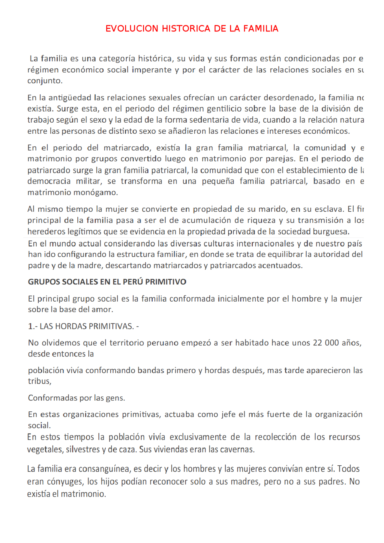 EVOLUCIÓN HISTÓRICA DE LA FAMILIA | Apuntes de Historia | Docsity