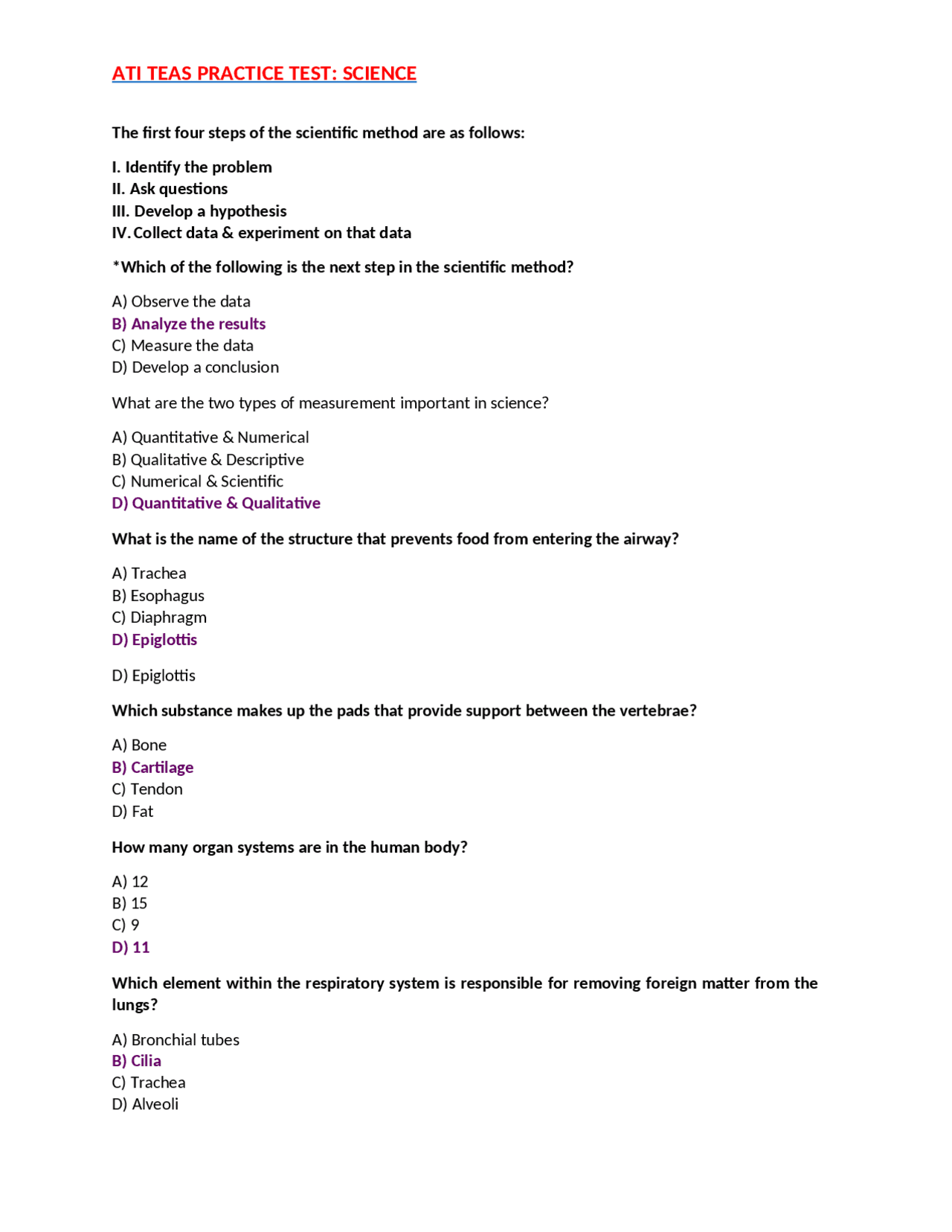 Ati Teas Practice Test Science Exams Nursing Docsity