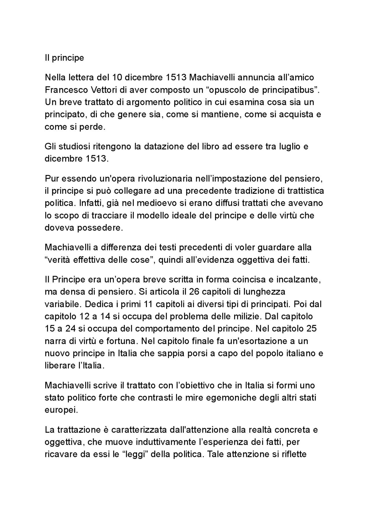 Il Principe Di Machiavelli Breve Introduzione Summaries Italian