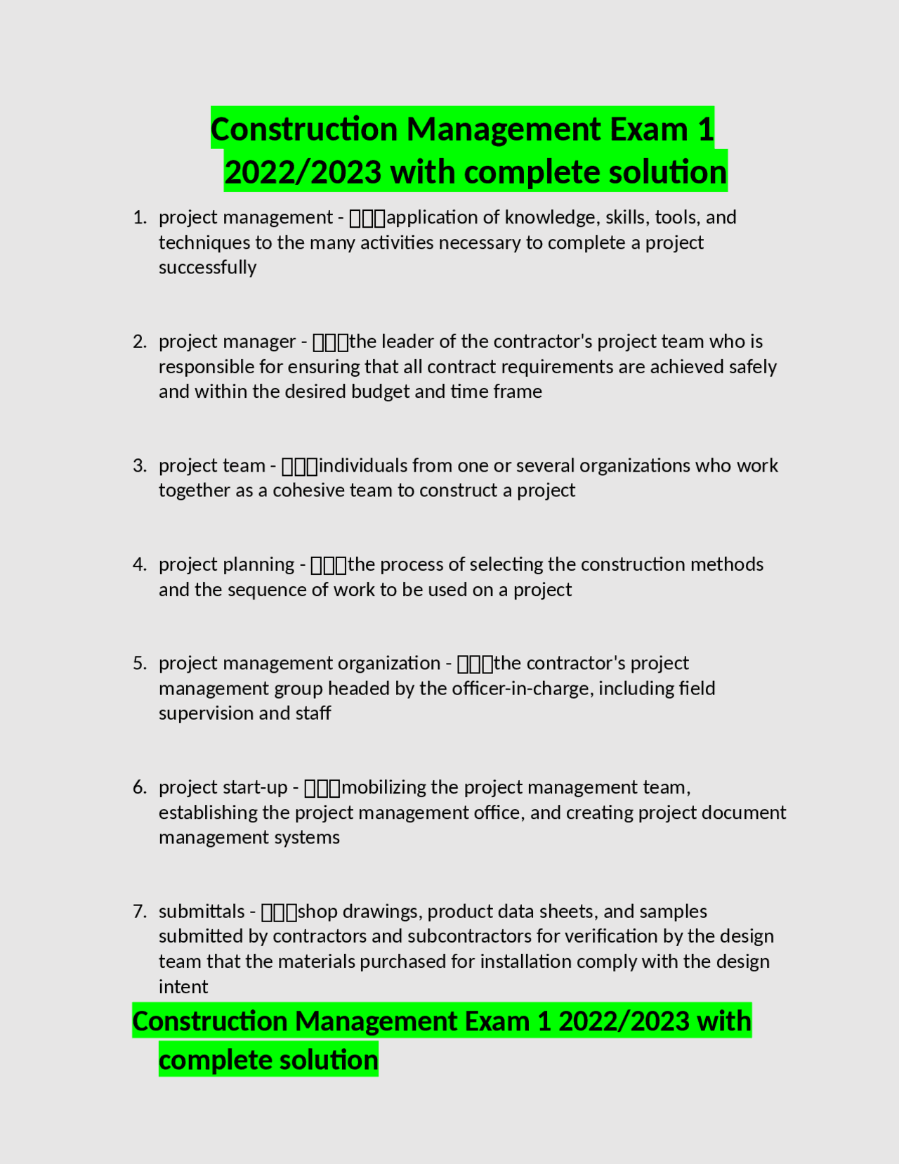Construction Management Exam 1 2022/2023 with complete solution | Exams ...