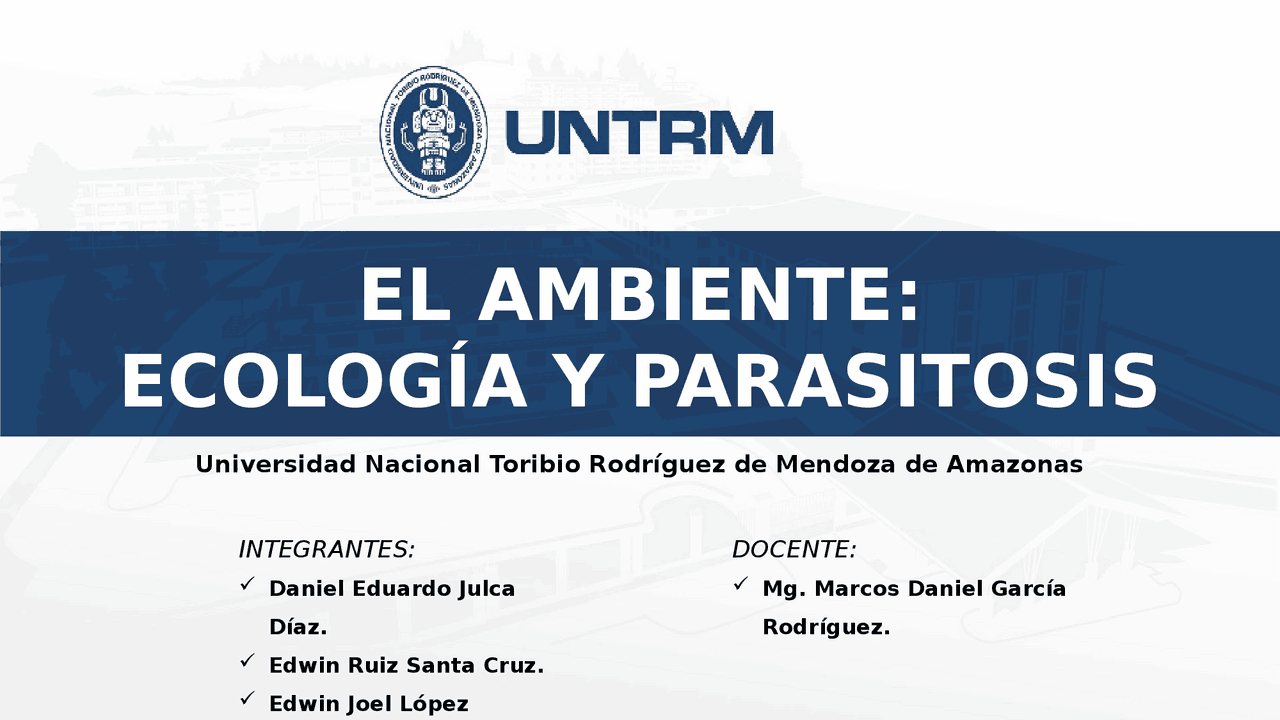 Ecologia Y Parasitosis Diapositivas De Parasitología Docsity