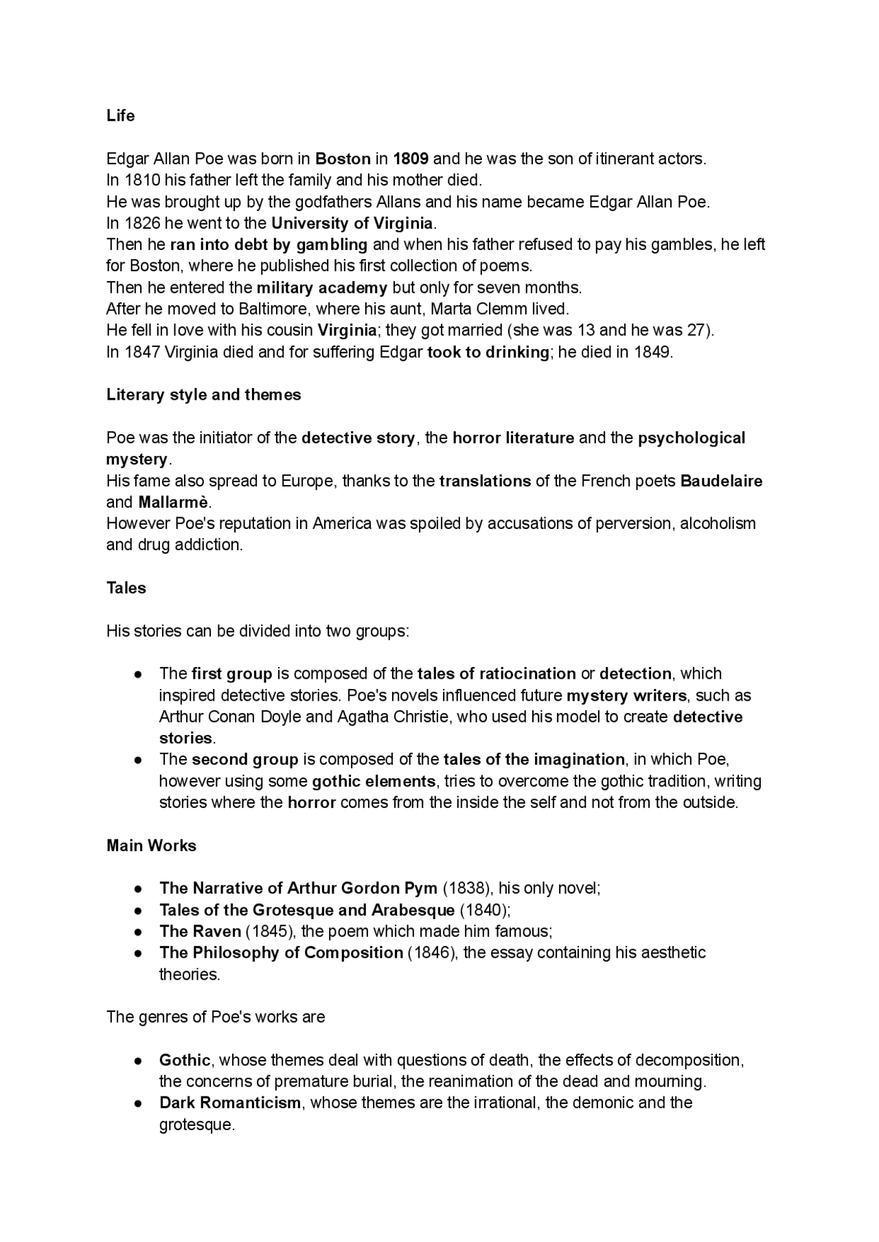 Edgar allan poe, appunti sulla vita, la poetica e le sue opere ...