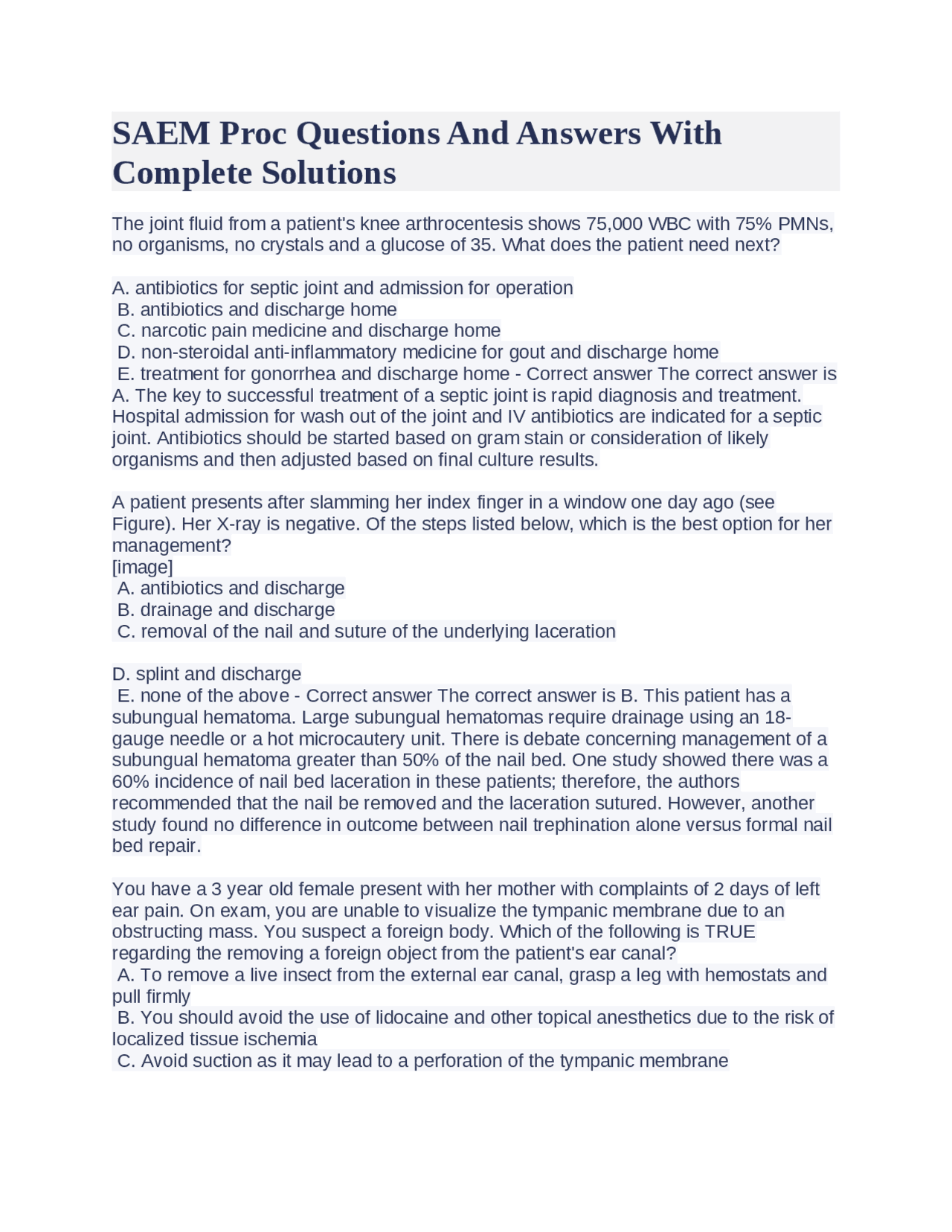 SAEM Proc Questions And Answers With Complete Solutions | Exams Process ...