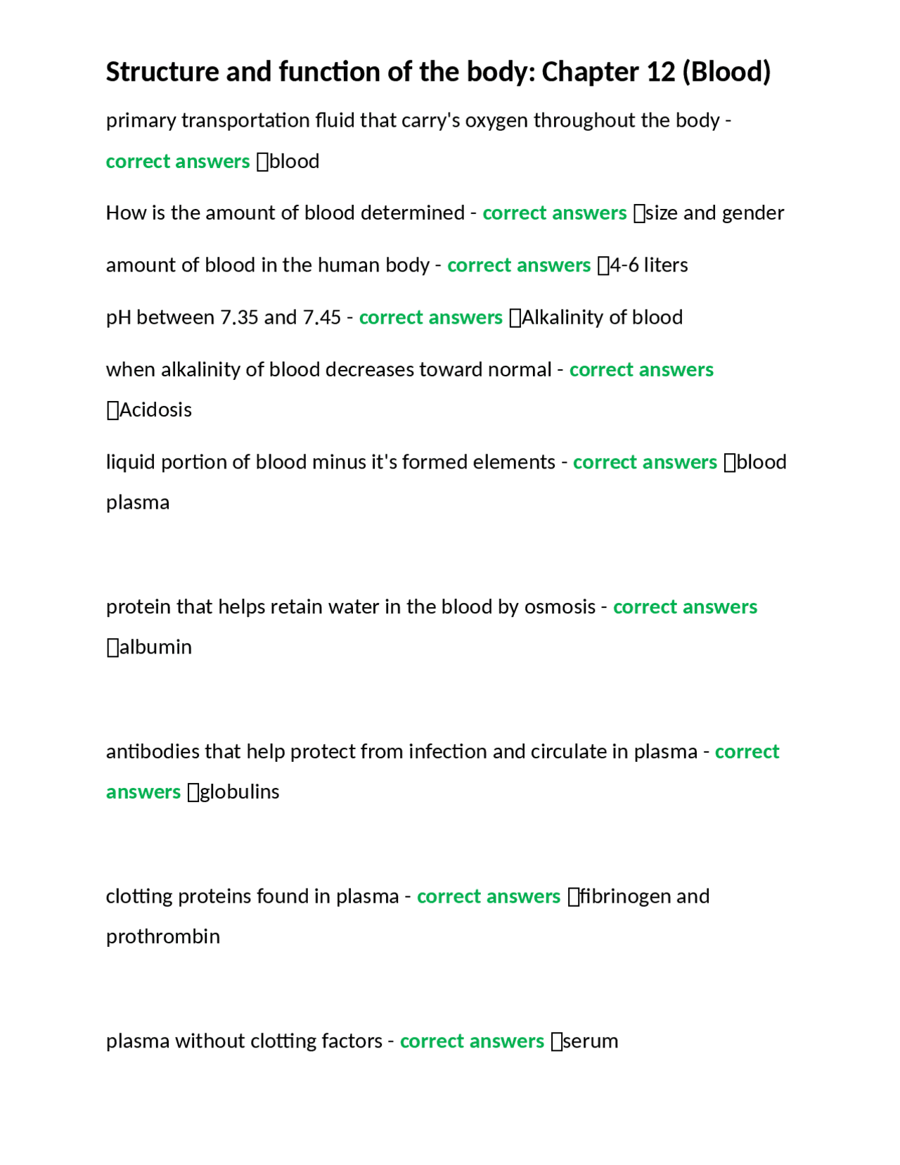 Structure and function of the body: Chapter 12 (Blood) | Exams Nursing ...