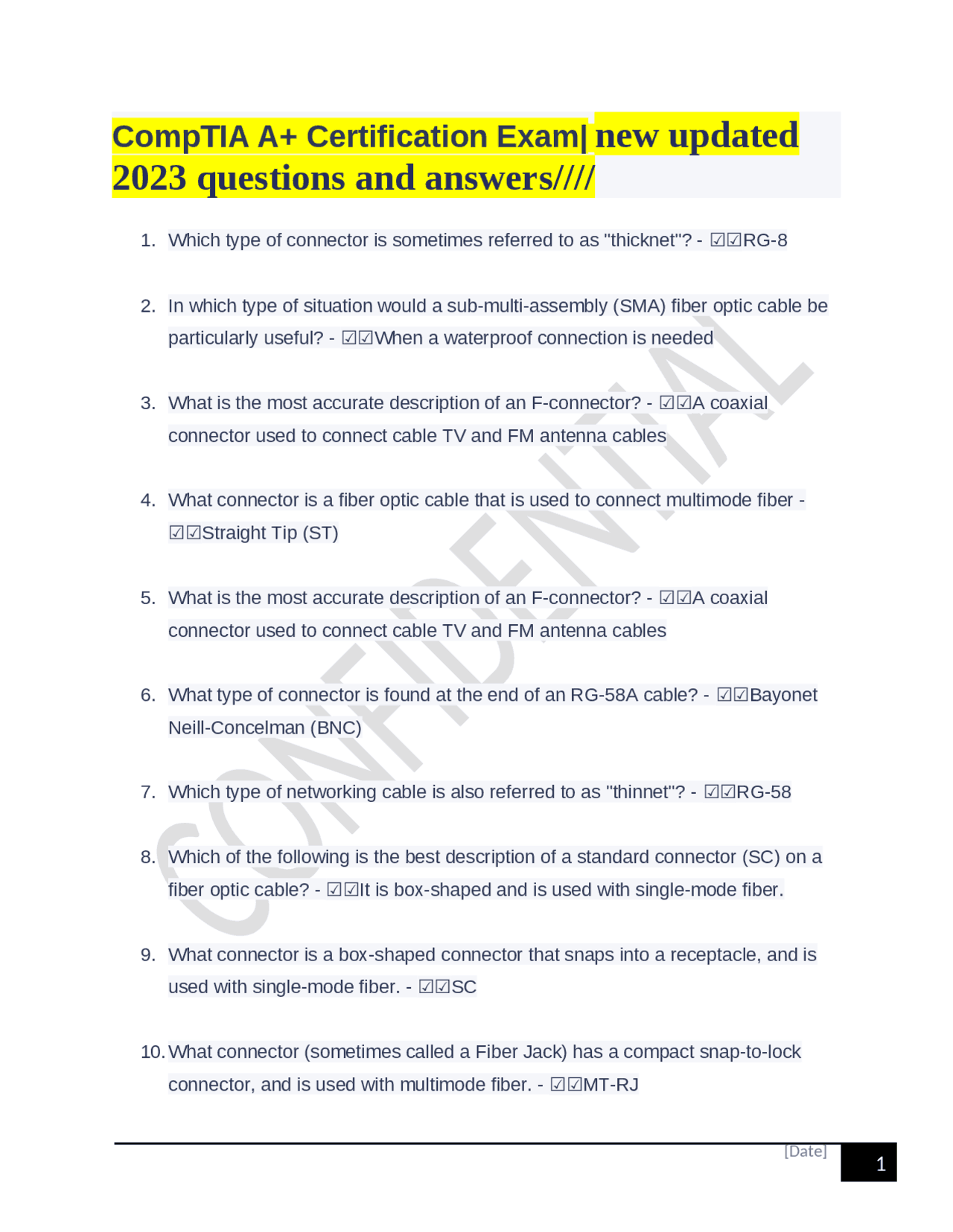 CompTIA A+ Certification Exam| new updated 2023 questions and answers//// | Exams Nursing | Docsity