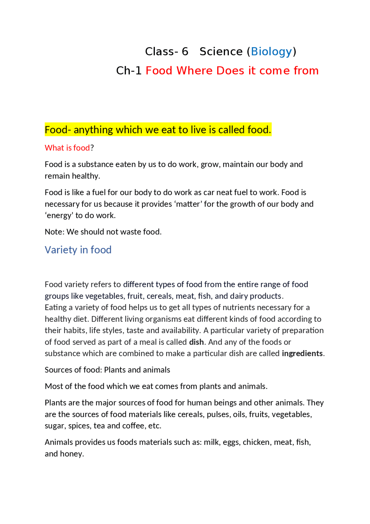 Class 6 Science (Biology) Ch-1 food where does it come from. | Study ...