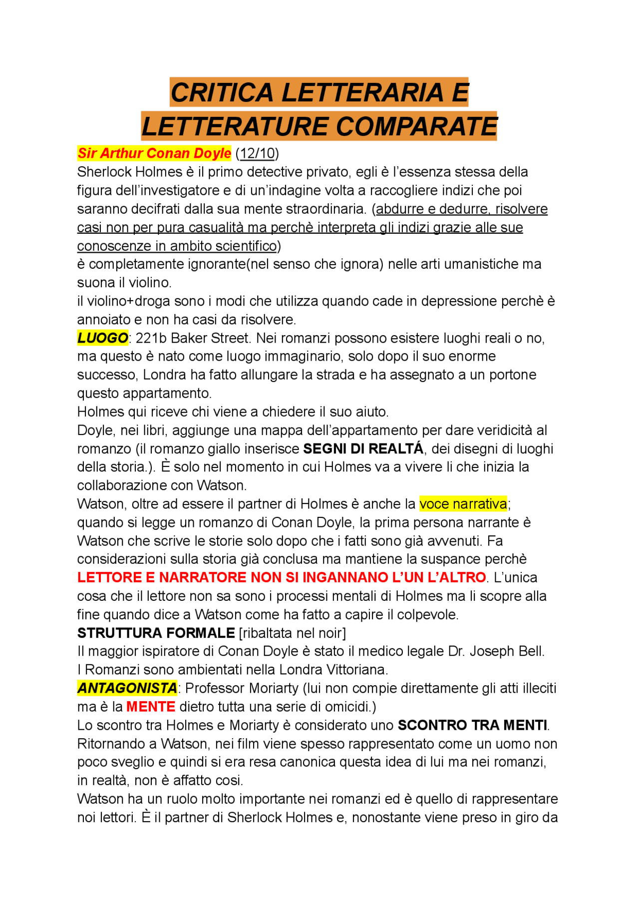 Critica letteraria e letterature comparate | Appunti di Critica Letteraria | Docsity