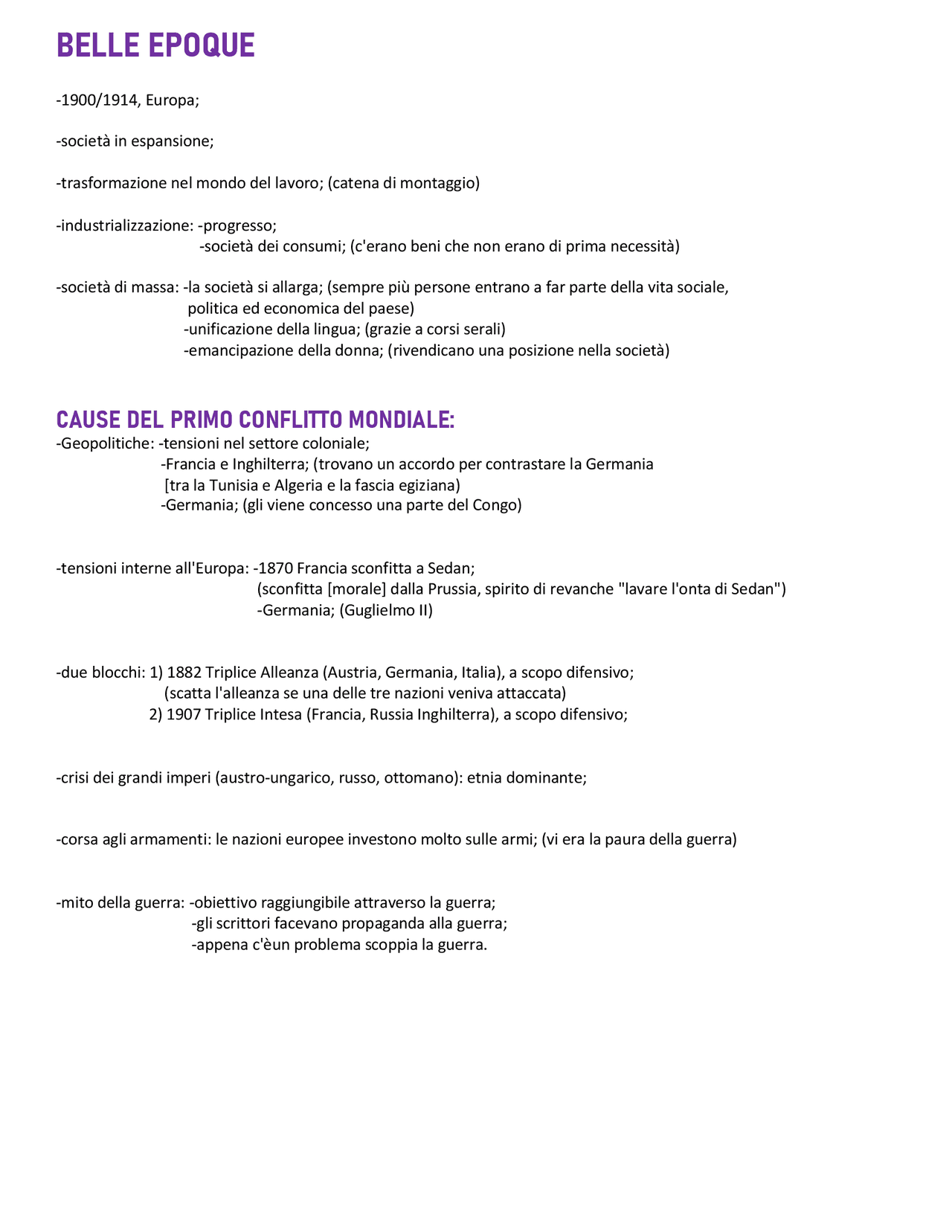 La Belle Èpoque (1900-1914) | Schemi e mappe concettuali di Storia ...