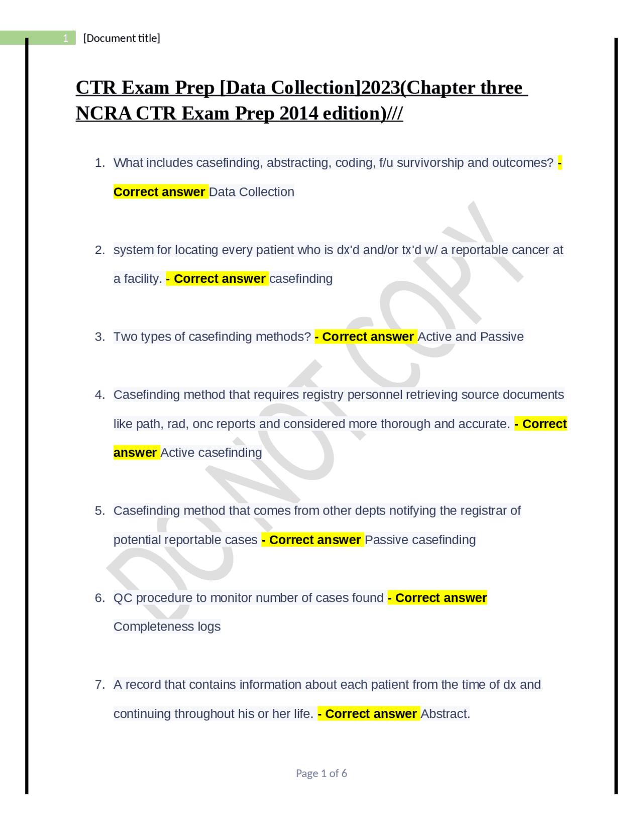 CTR Exam Prep [Data Collection]2023(Chapter three NCRA CTR Exam Prep ...