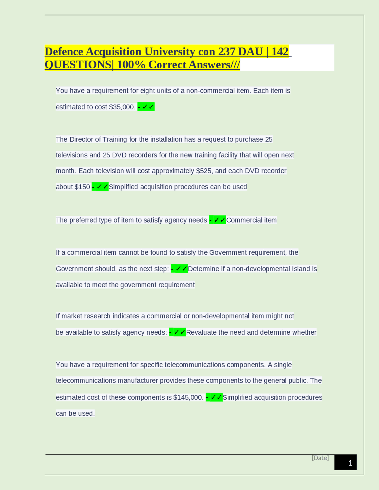 Defence Acquisition University con 237 DAU | 142 QUESTIONS| 100% ...