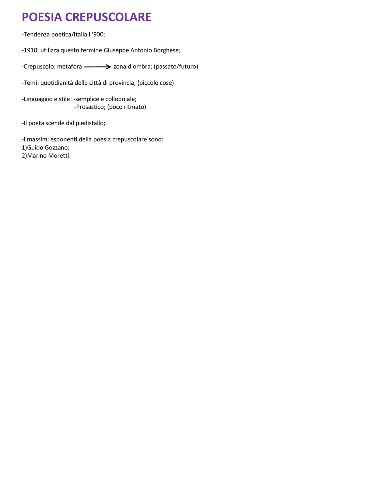 La Poesia Crepuscolare Schemi E Mappe Concettuali Di Italiano Docsity