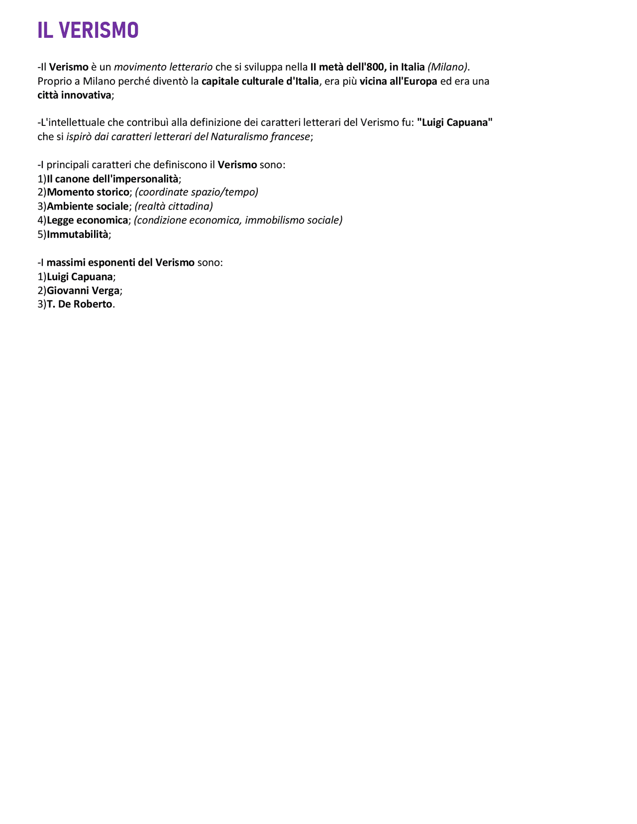 Il Verismo (Italiano) | Schemi e mappe concettuali di Italiano | Docsity