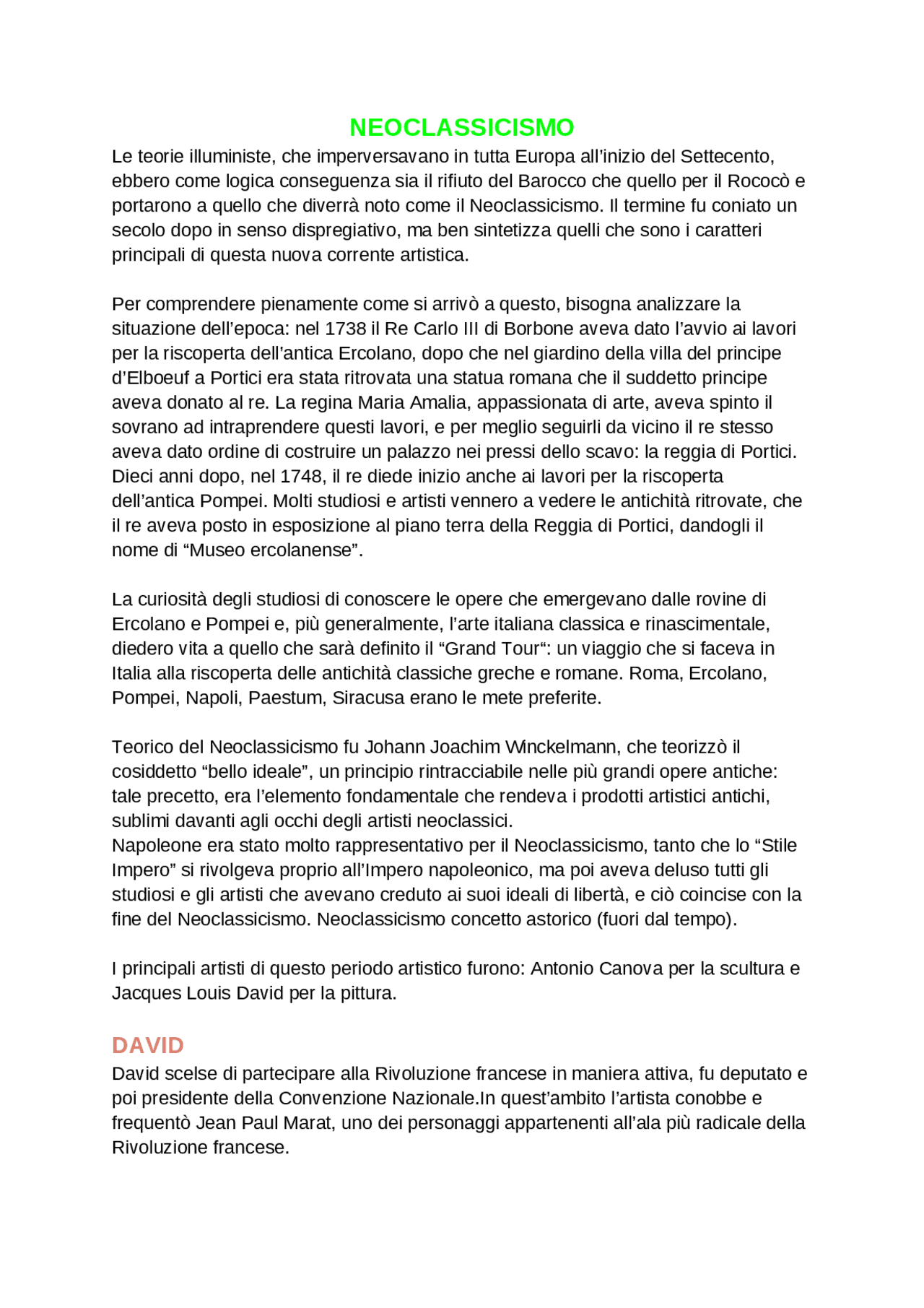 Analisi del Neoclassicismo e analisi di opere di David, Canova e ...