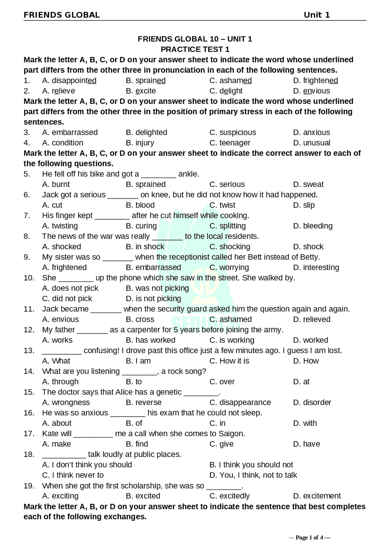 Exam English for Grade 10 | Exams English | Docsity