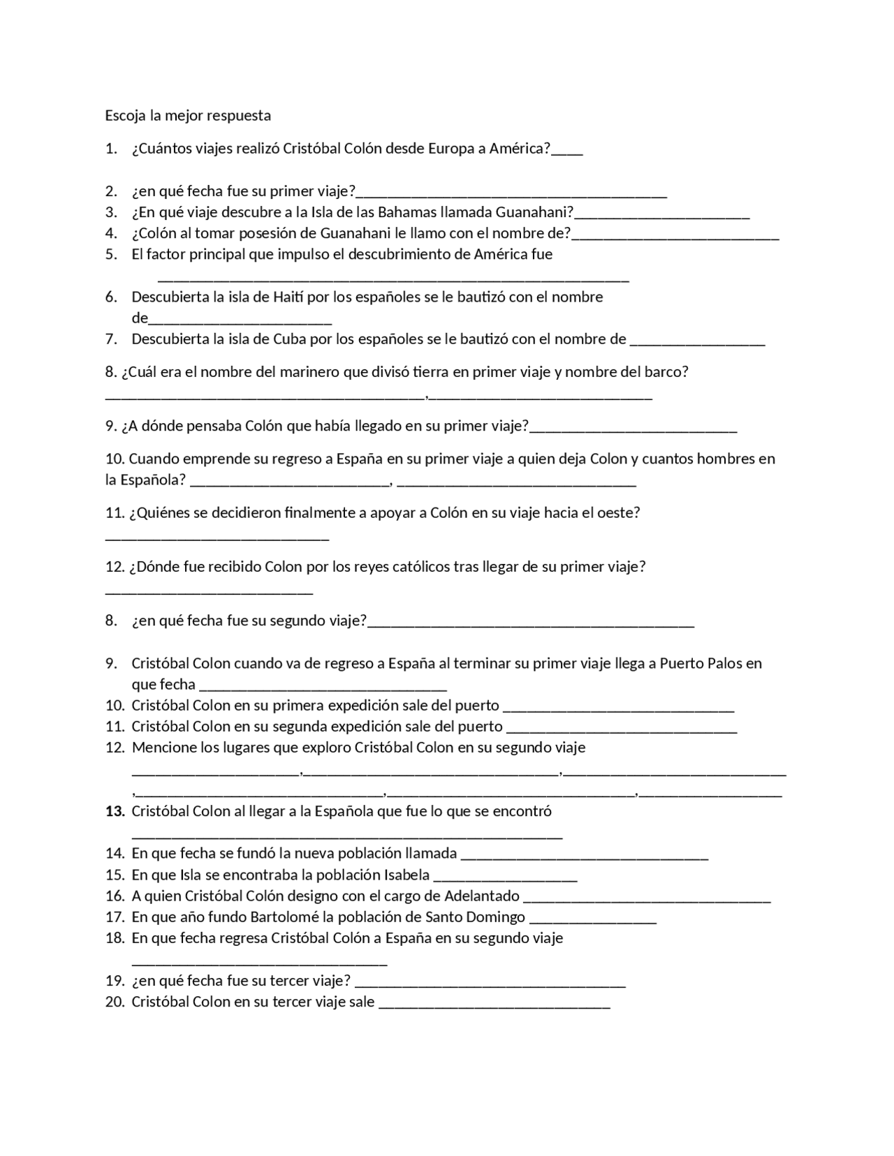 History exercise for kids | Exercises History | Docsity