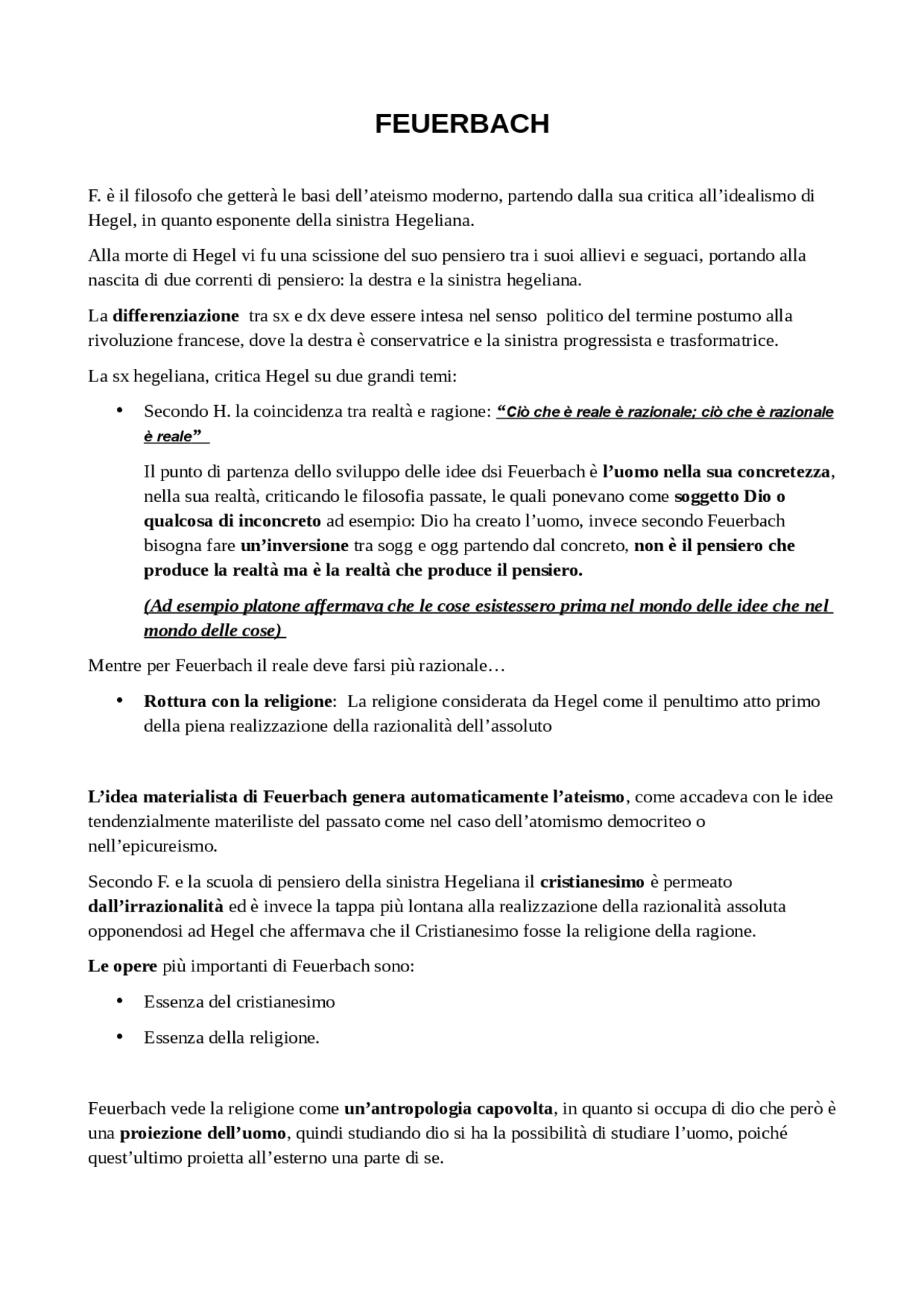 Appunti Completi Marx E Feuerbach Appunti Di Filosofia Docsity