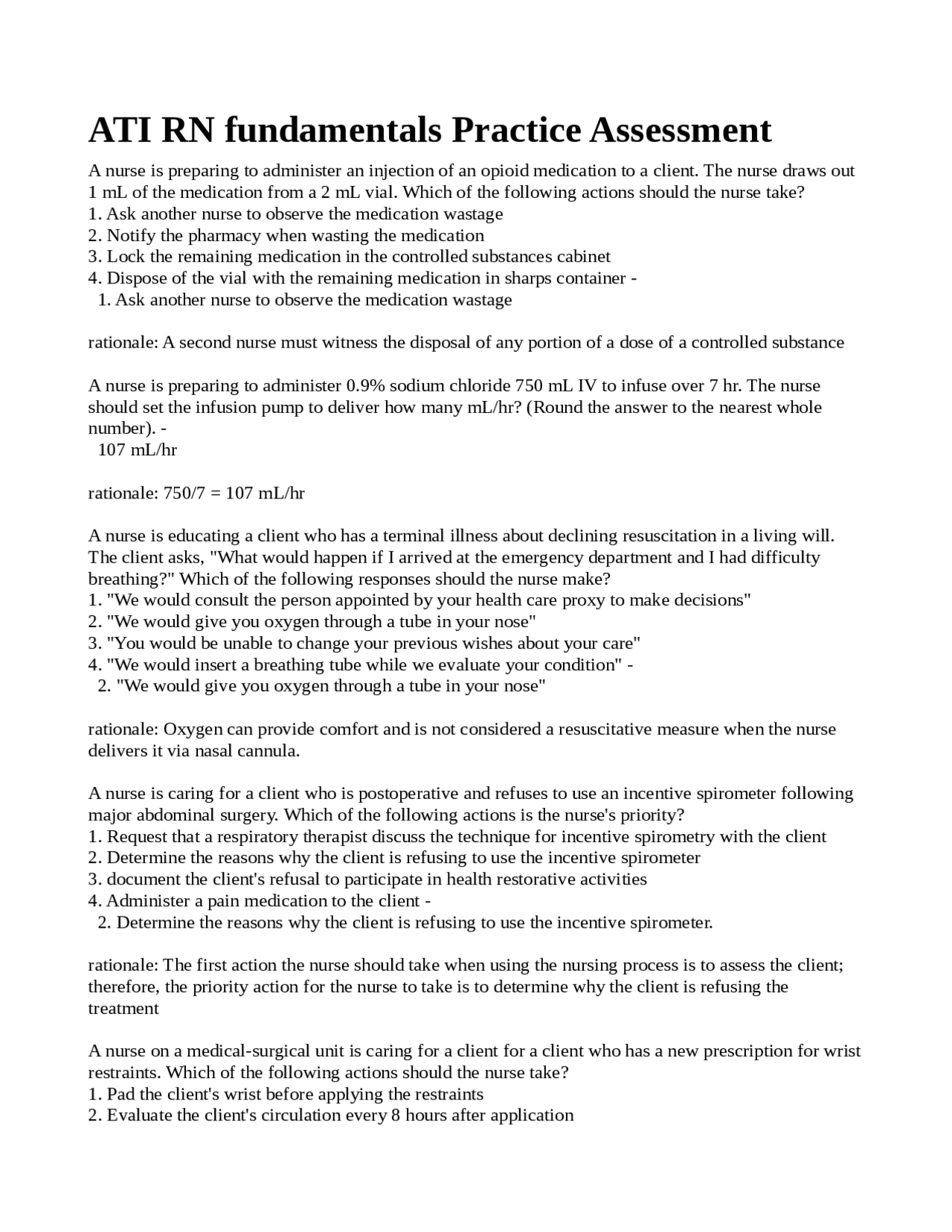 ATI RN fundamentals Practice Assessment | Exams Nursing | Docsity