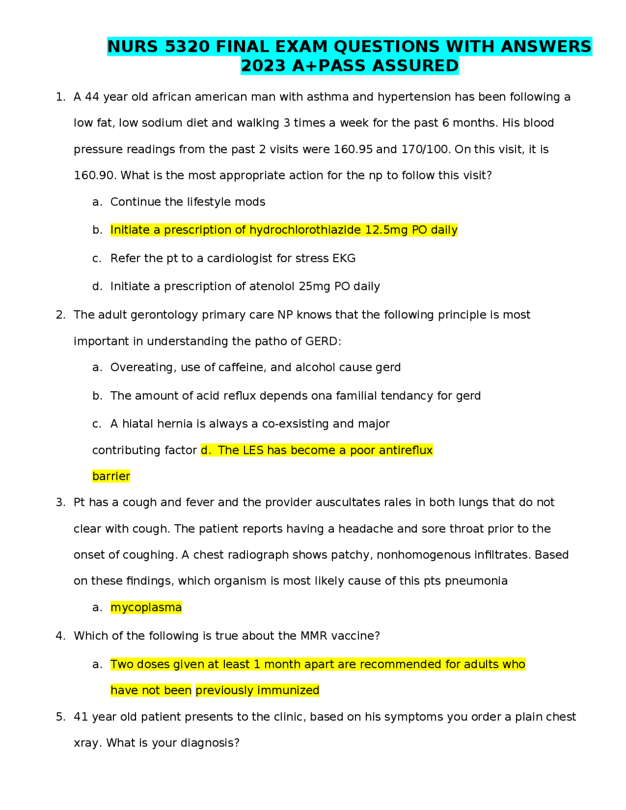 NURS 5320 FINAL EXAM QUESTIONS WITH ANSWERS 2023 A+PASS ASSURED | Exams ...