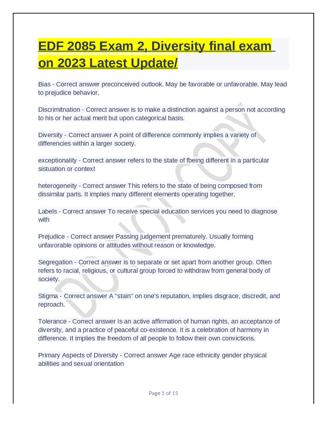 EDF 2085 Exam 2, Diversity final exam on 2023 Latest Update/ | Exams ...
