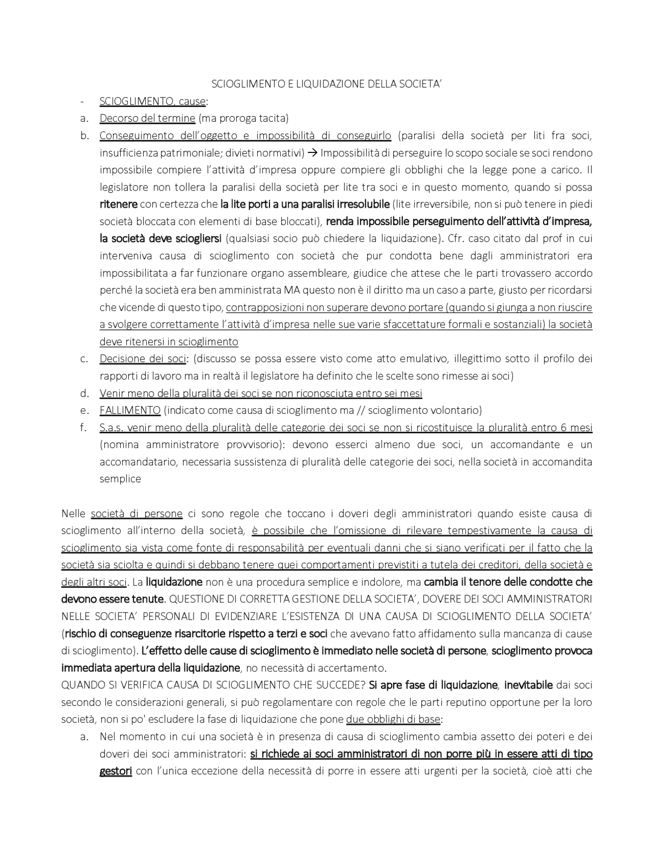 Scioglimento Società Appunti Di Diritto Commerciale Docsity