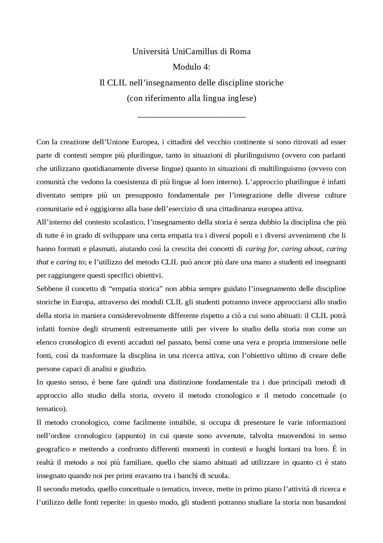 Modulo 4. Il CLIL nell'insegnamento delle discipline storiche (Mnemosine) | Prove d'esame di ...