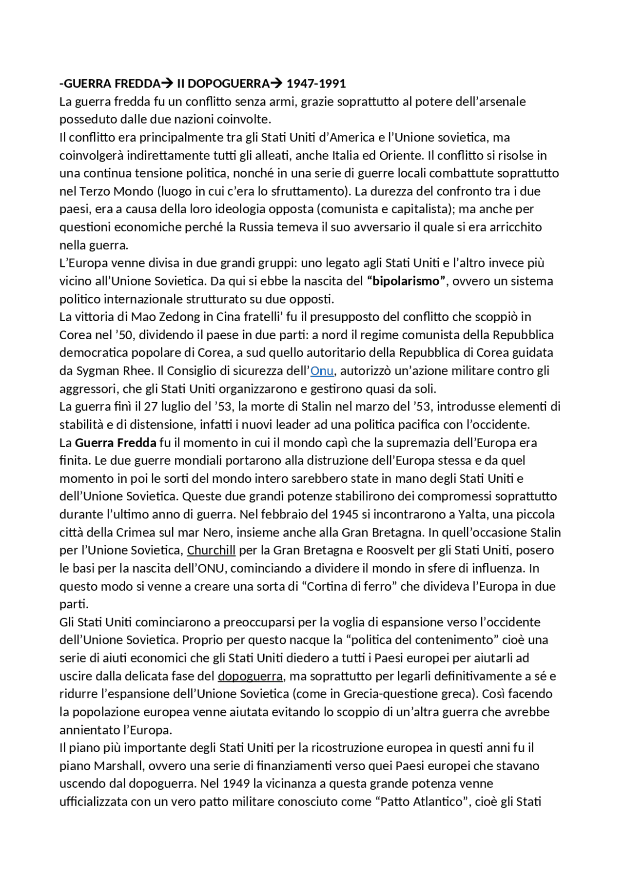 Guerra Fredda Riassunto Appunti Di Storia Docsity