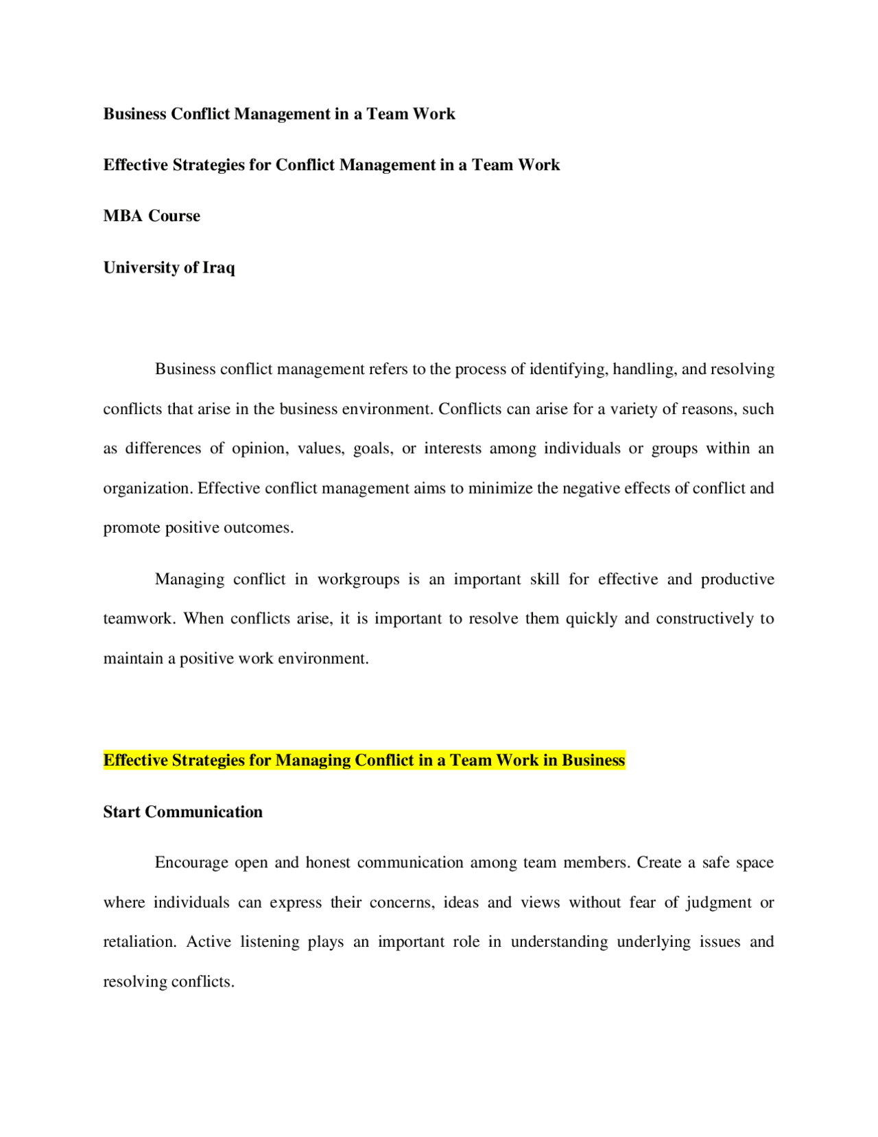 Business Conflict Management and Strategies | Lecture notes Consumer ...