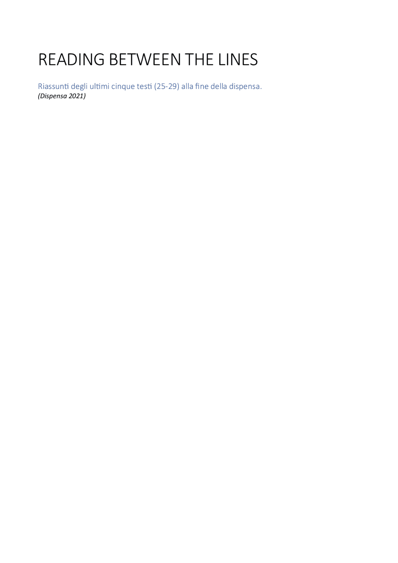 Riassunti Testi Finali Reading Between The Lines Orale Inglese 2