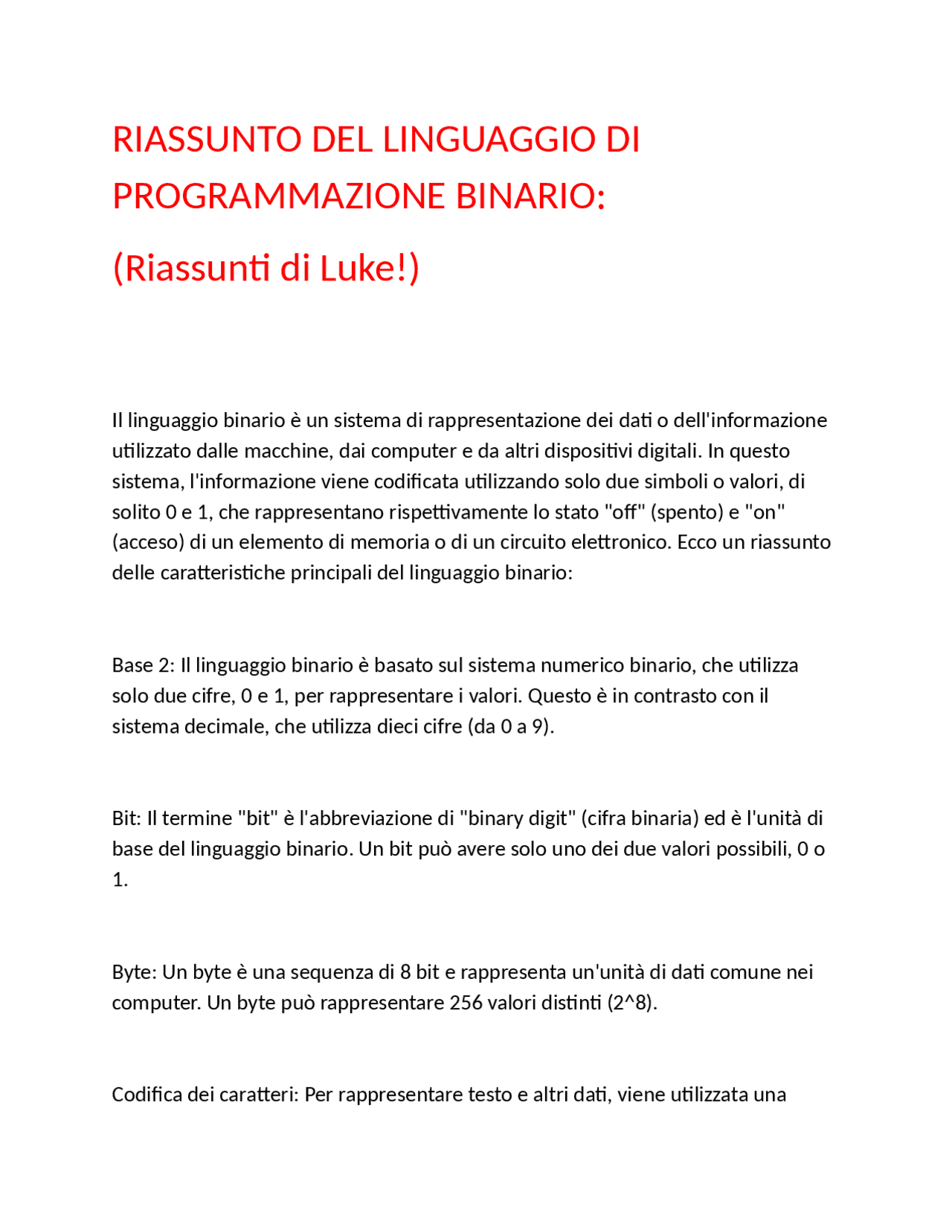 Riassunto del sistema binario | Schemi e mappe concettuali di ...