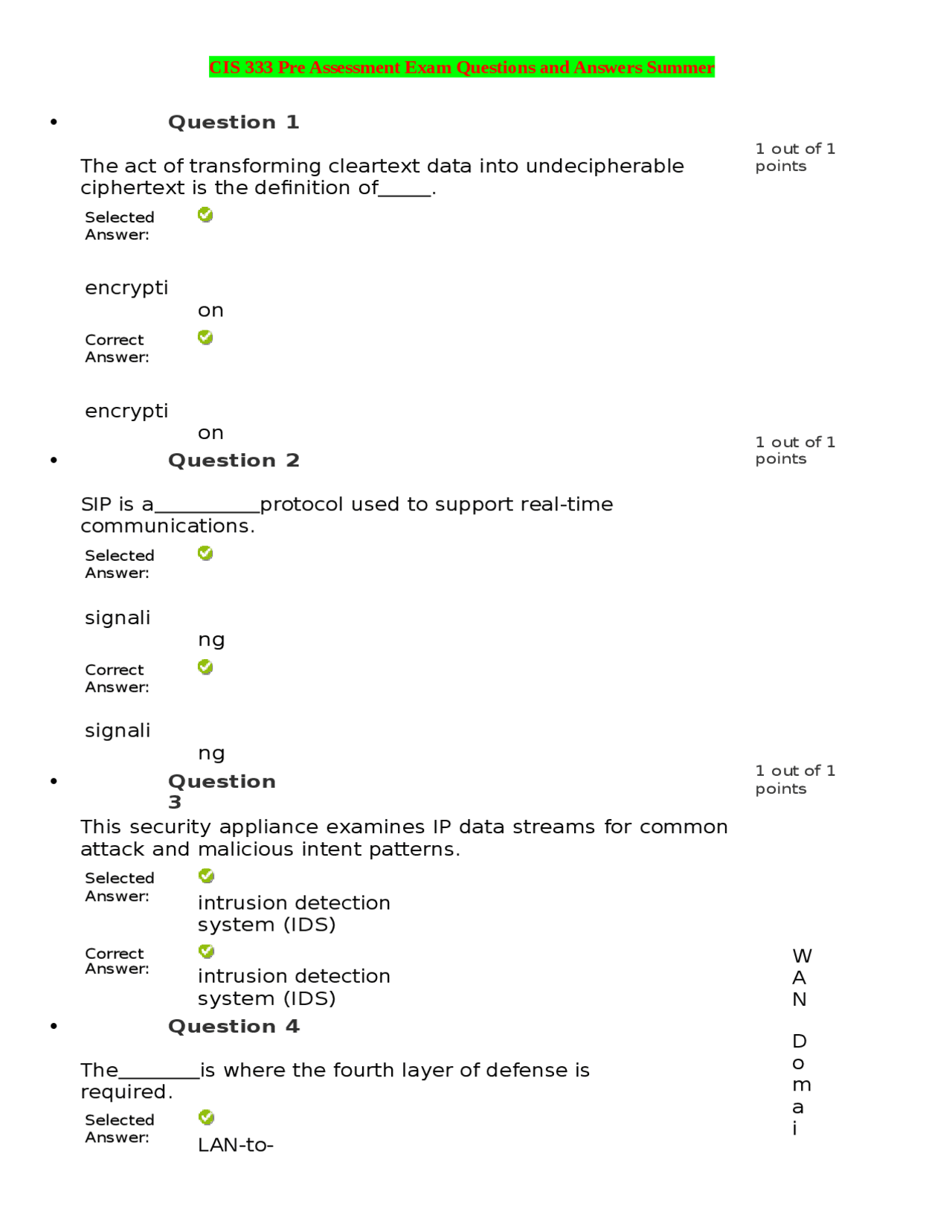 Cis 333 Pre Assessment Exam Questions And Answers Summer Exams