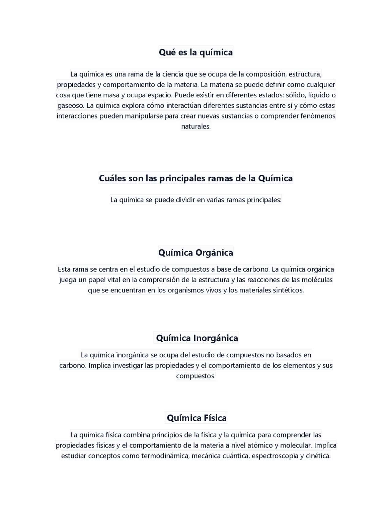 Tema Química resumen sobre sus tipos y las principales ramas de la ...