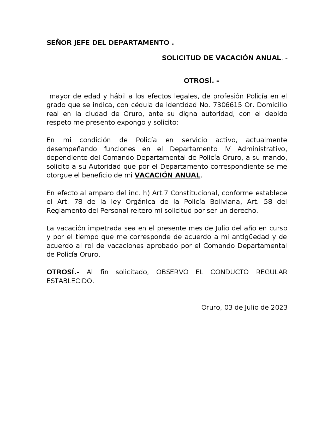 Solicitud De Vacaciones Transcripciones De Derecho Docsity