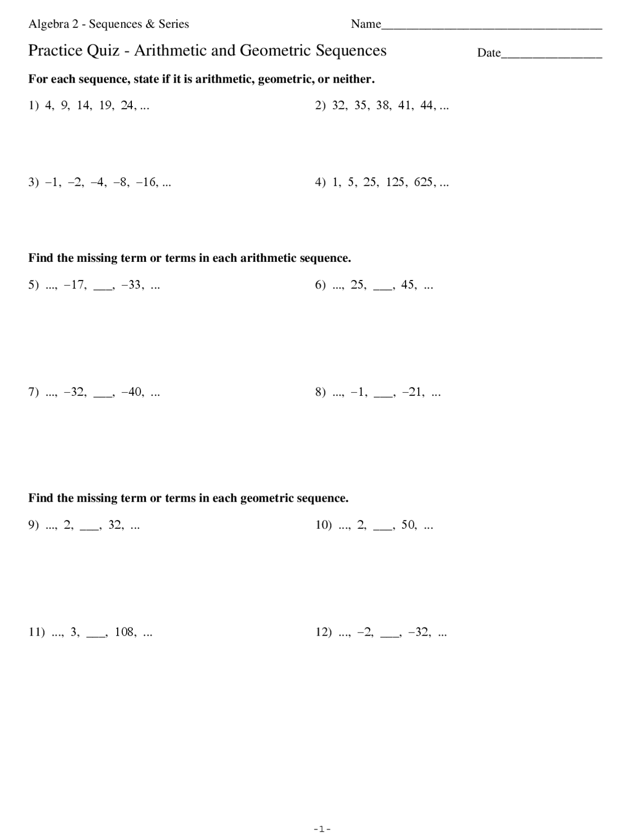 Mathematics And Sequences Exercises Mathematics Docsity