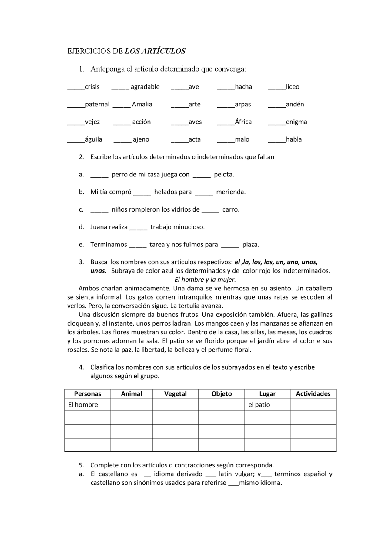 Aprende a utilizar los artículos | Ejercicios de Lengua y Literatura ...