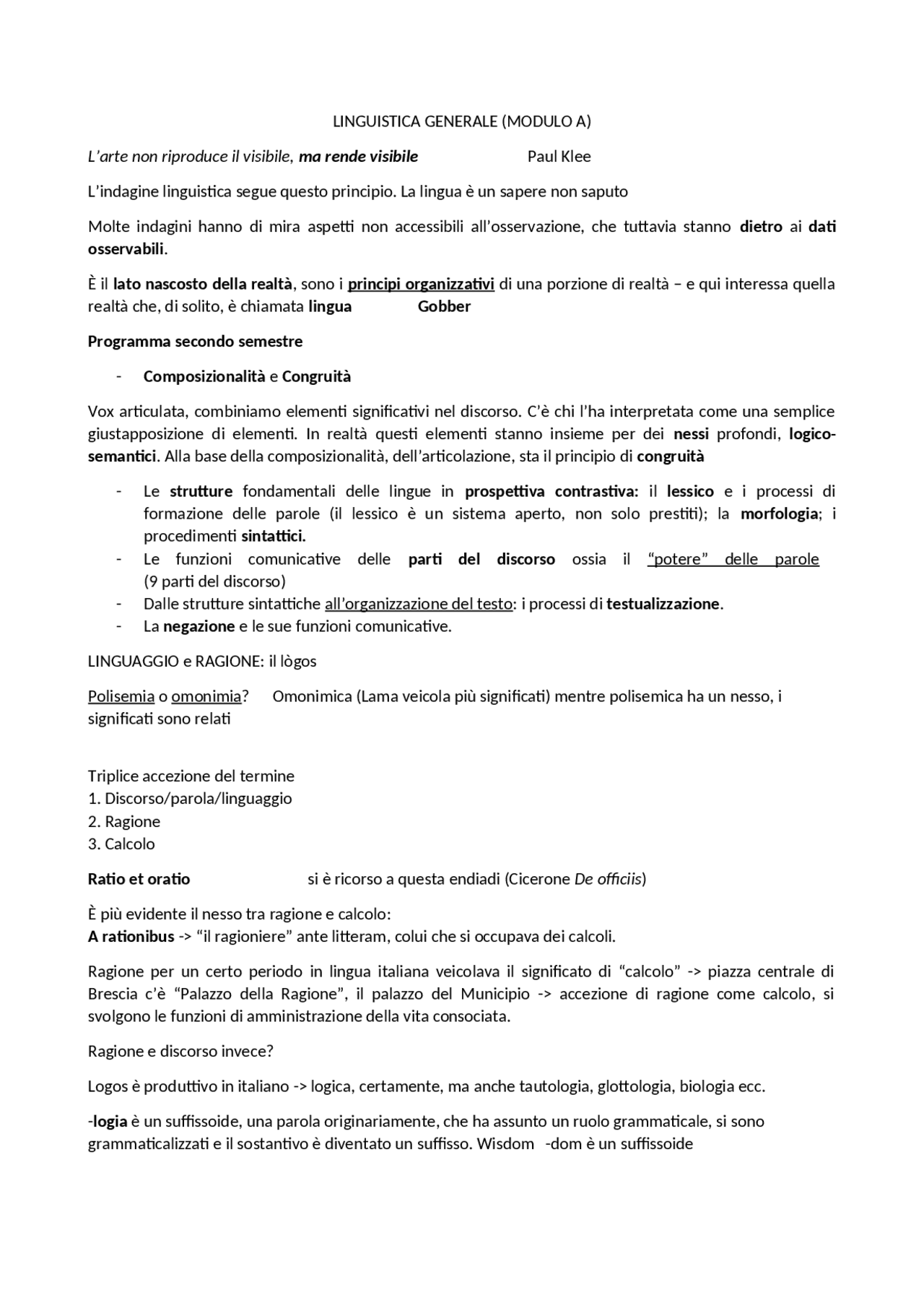 Linguistica Generale Modulo A Dispense Di Linguistica Generale