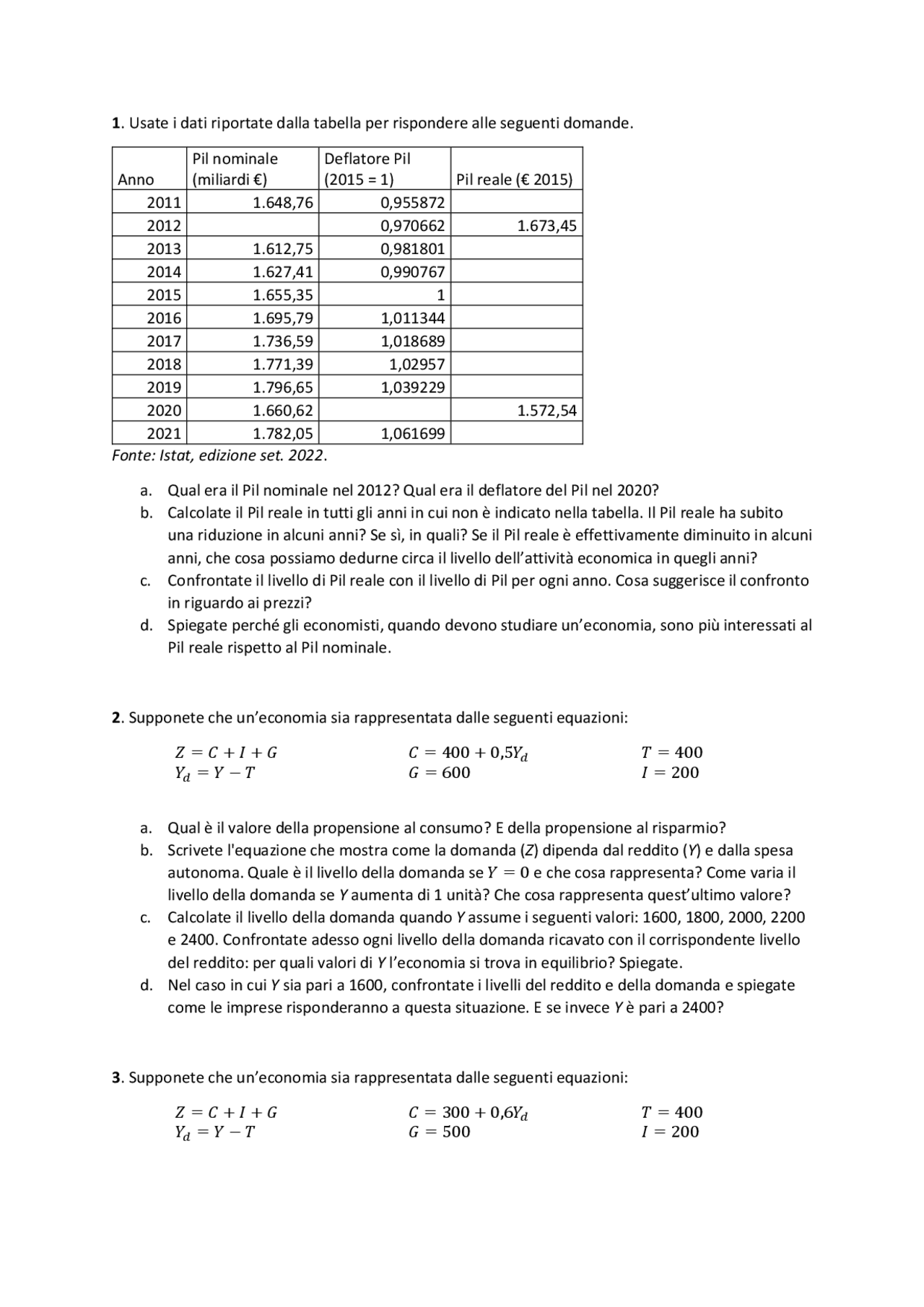 Esercizi Macroeconomia Esercizi Di Macroeconomia Docsity