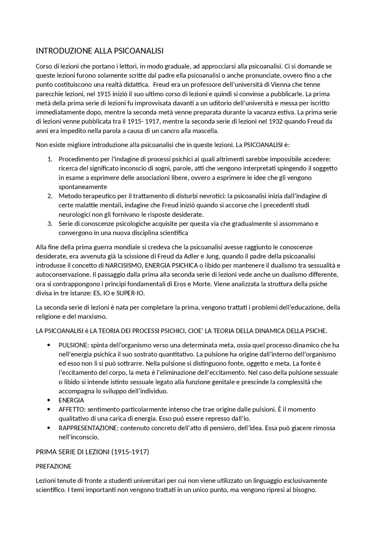 riassunto introduzione alla psicoanalisi | Appunti di Psicologia Dinamica | Docsity